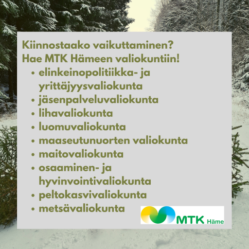 Haku MTK Hämeen valiokuntiin vuodelle 2023 - MTK Häme - MTK